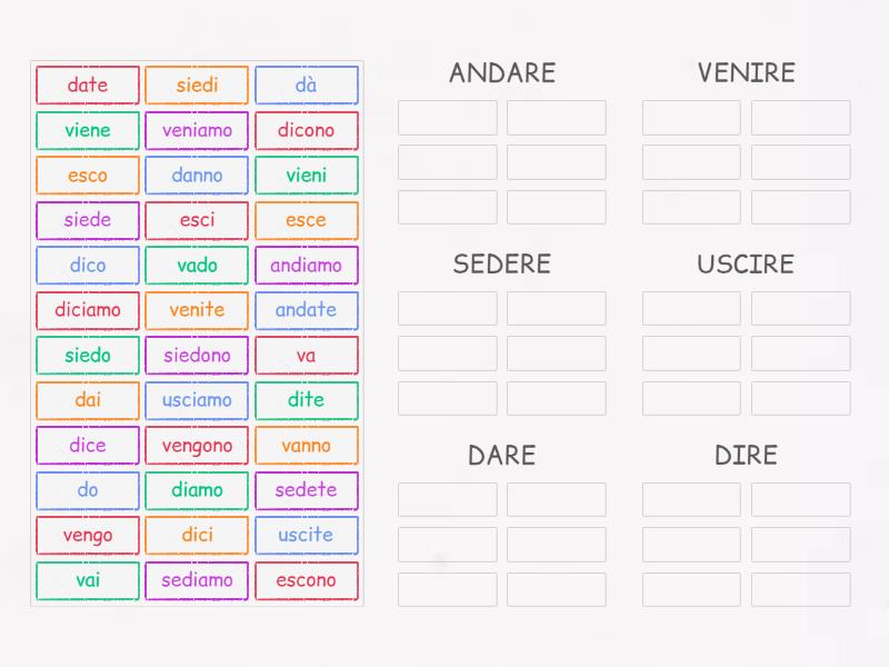 Presente dei verbi irregolari: ANDARE, VENIRE, USCIRE, SEDERE, DARE ...
