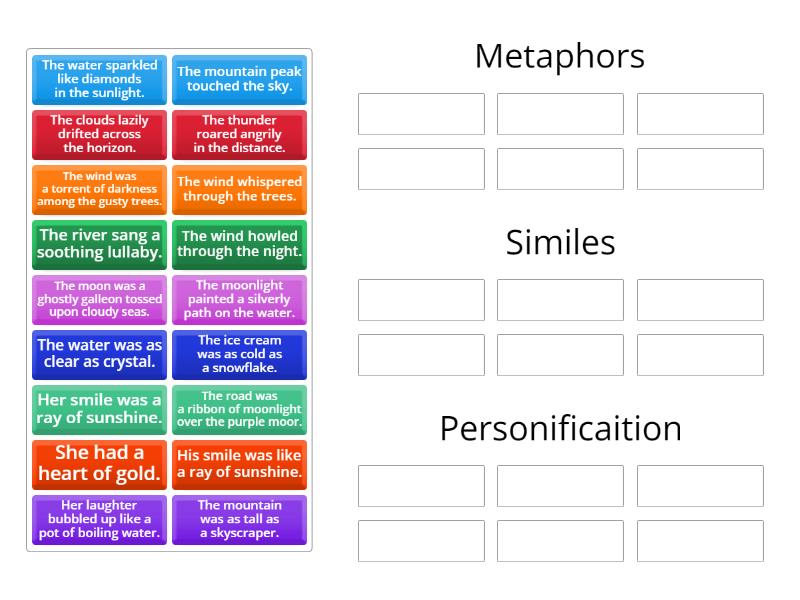 Metaphors, Similes and Personification - Group sort