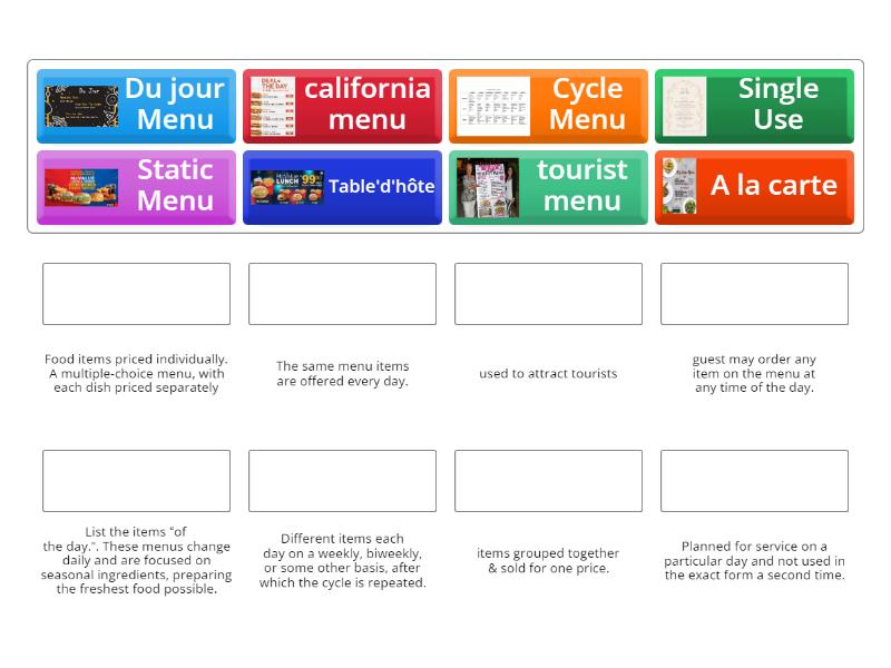 TYPES OF MENU - Match up