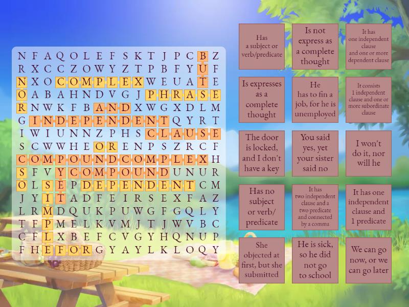 Sentence Structure - Wordsearch