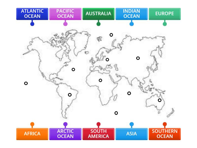 CONTINENTS AND OCEANS - Labelled diagram