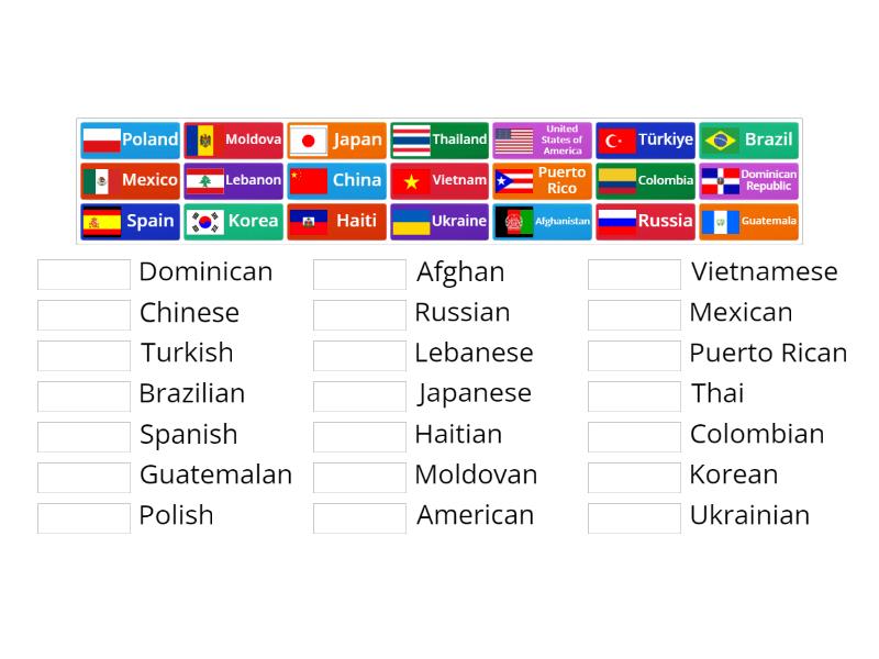 Countries - Nouns and Adjectives - Une las parejas