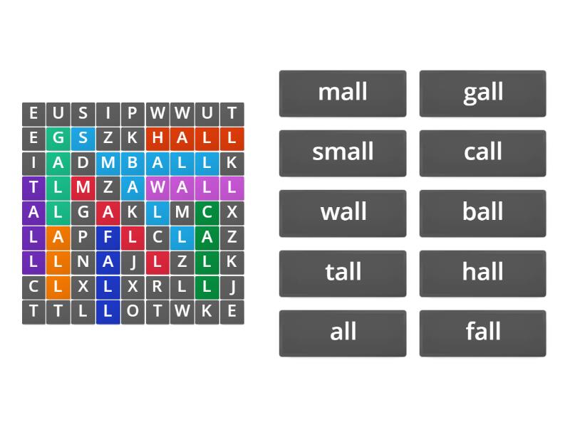 words with -all - Wordsearch
