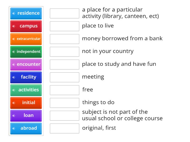 Unit 1 B2 Life at university (vocabulary) - Match up