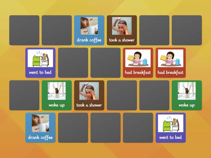 Simple past Verbs memory game - Matching pairs