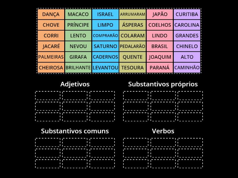 CLASSIFICAÇÃO - SUBSTANTIVO, ADJETIVO E VERBO - Group sort