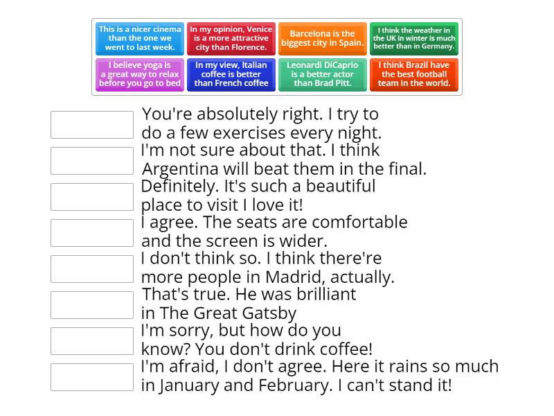 agreeing and disagreeing practice - Match up