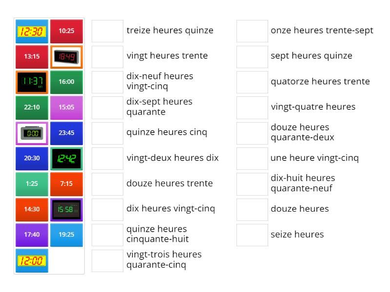 Year 9 Telling the time in French - 24 hour clock - Match up