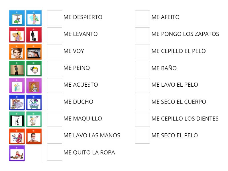 VERBO REFLEXIVOS _MI RUTINA DIARIA YO... - Une las parejas