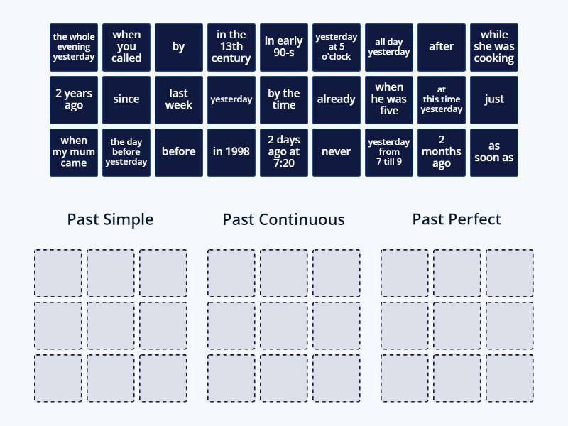 Time Markers. Past Simple/Past Continuous/Present Perfect - Group sort
