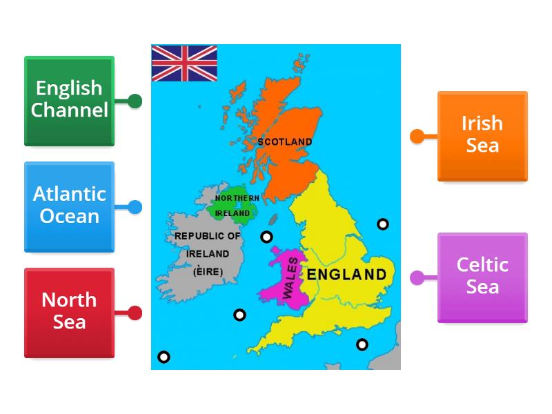 Seas around the UK - Labelled diagram
