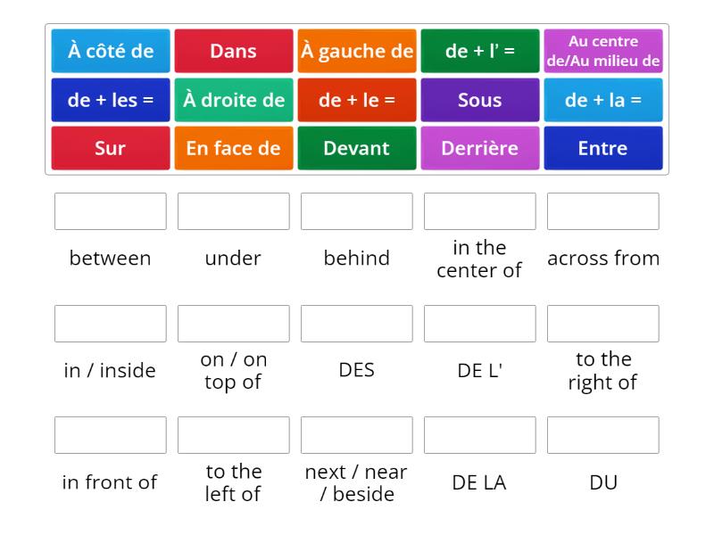 PRÉPOSITIONS DE LIEU - CONTRACTIONS - Match up