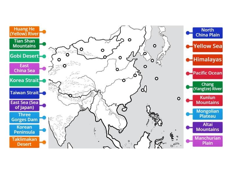 East Asia Physical Map - Labelled diagram