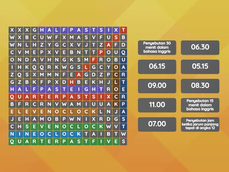 TELLING TIME 1 - Wordsearch