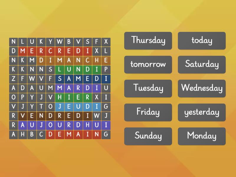 Les jours de la semaine - Wordsearch