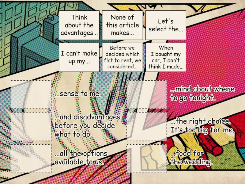 SPEAKOUT B1 - Unit 3: Vocabulary - decisions - Une las parejas