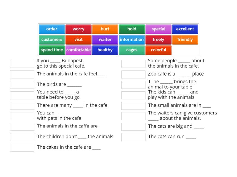 Zoo cafe sentence completion - Une las parejas