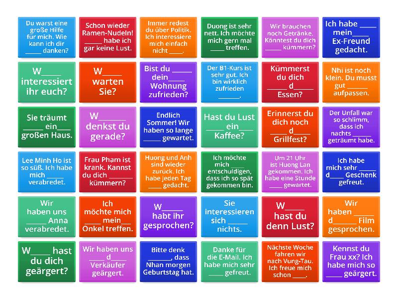 B1-K5 darüber Pronominaladverbien - Präpositionen - Fichas giratorias