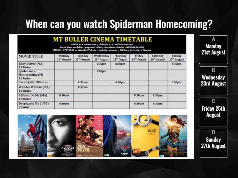 Intro to Reading Timetables - Quiz
