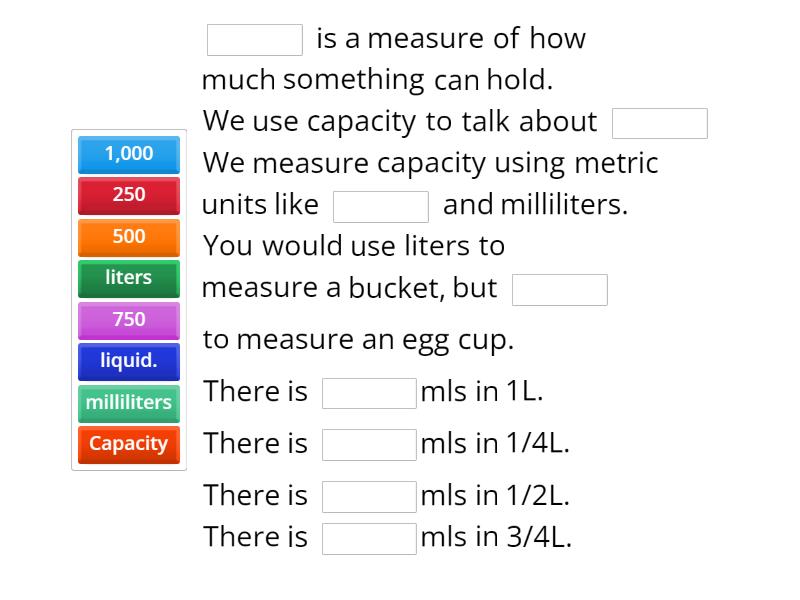 Capacity Fill in the Blanks - Complete the sentence