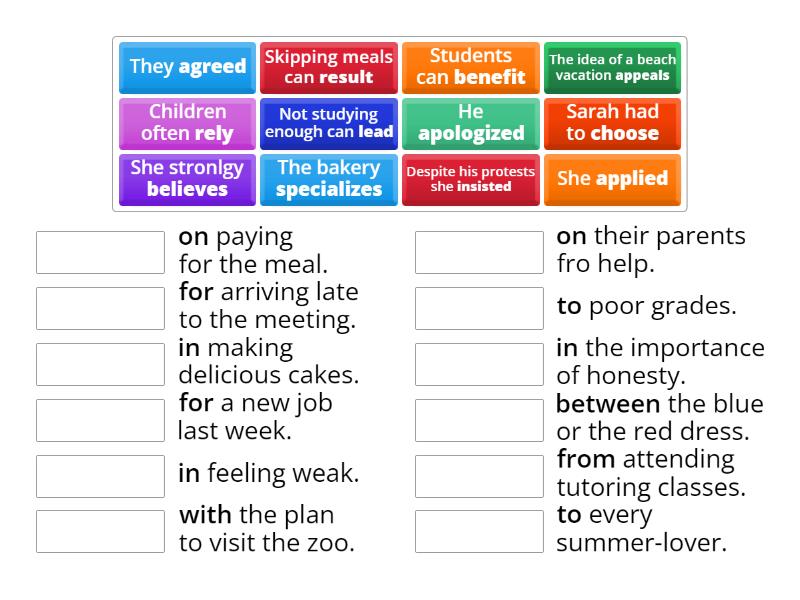 Verb + Preposition Match Up - Une las parejas