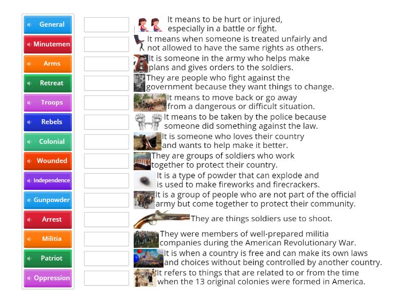 American Revolution Vocabulary for Social Studies - Match up