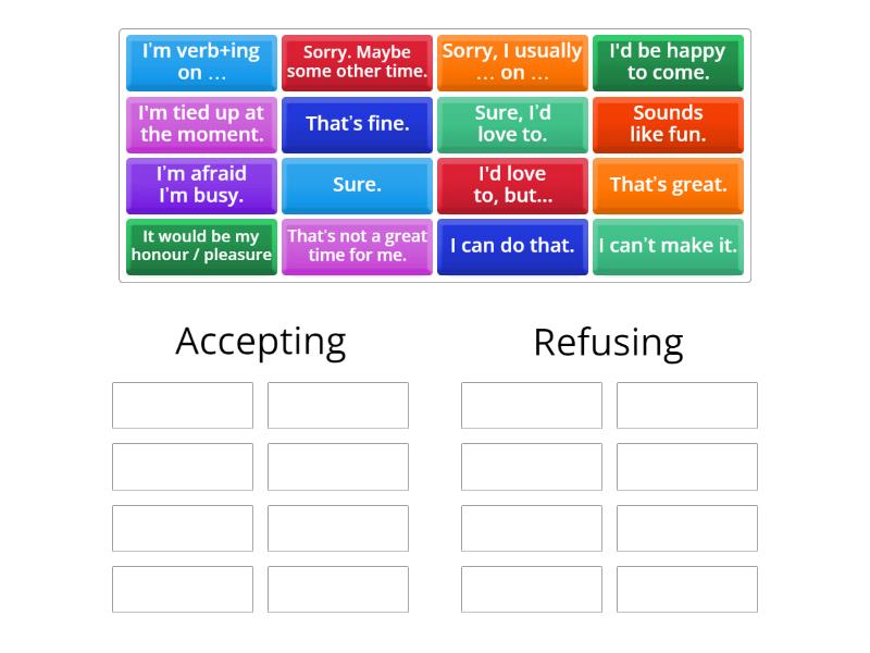 Phrases for accepting and refusing invitations - Group sort