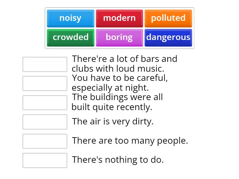 PRE-INTER 5B Describing a city or town (adjectives) - Match up