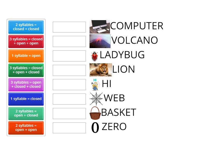 open x closed syllables - matching - Match up