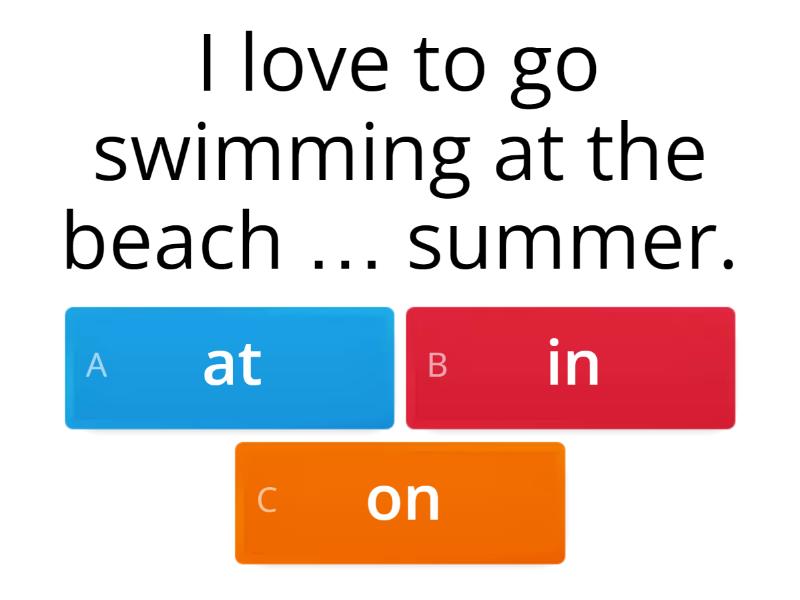 Beginners, prepositions of time - Quiz