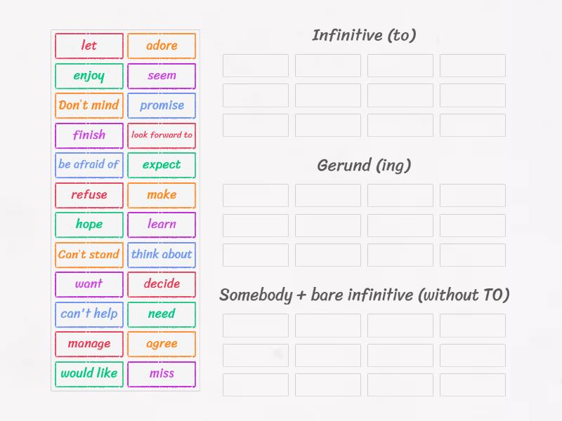 gerund/infinitive - Group sort