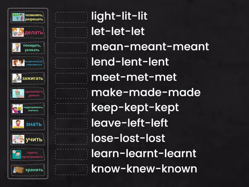 Irregular verbs (letters K, L, M) - Match up