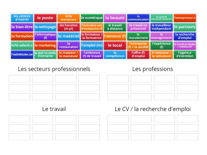 Lexique > Le monde du travail - Group sort