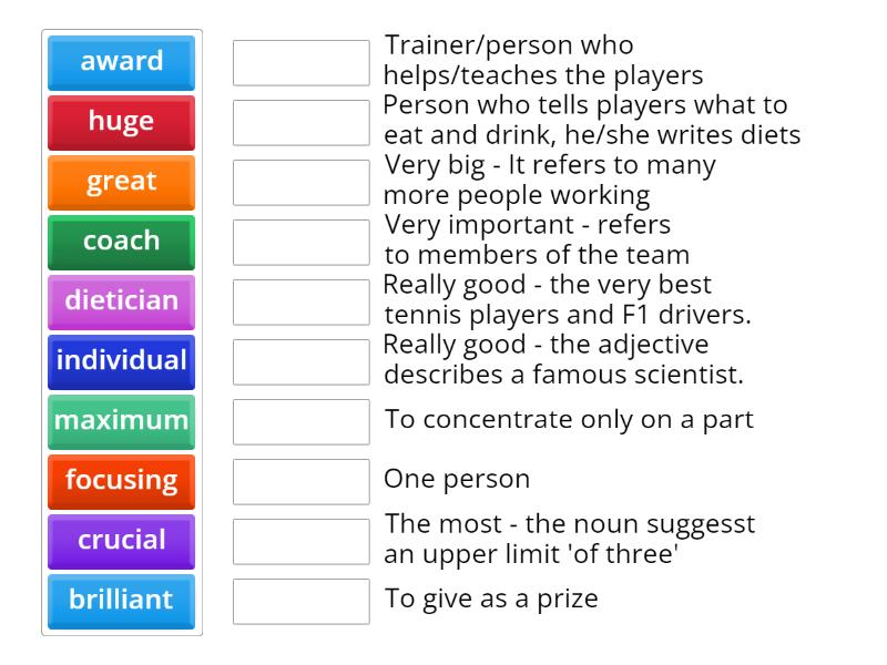 Vocabulary - Match up