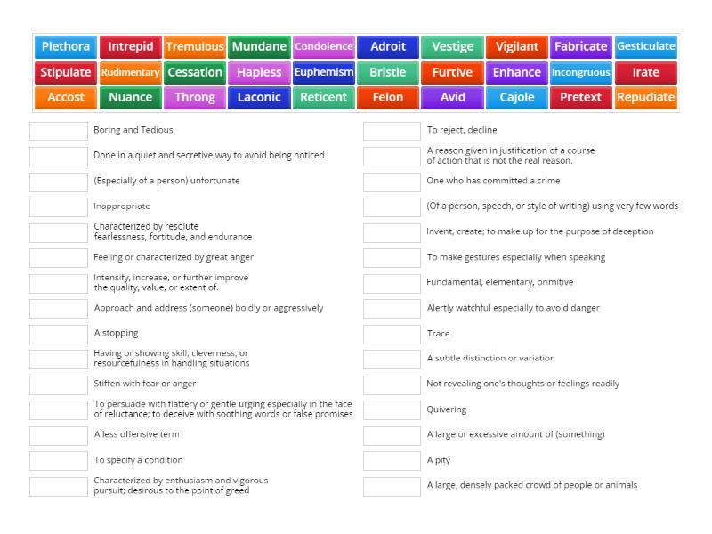 SAT Vocabulary Activity KatyaTutorSAT - Match up