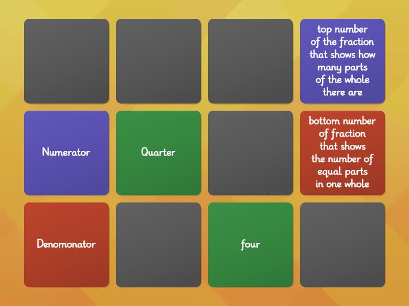Fraction Vocabulary/Vocabulario de fracciones - Parejas