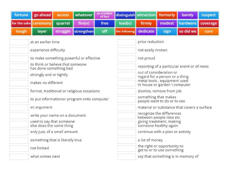 List c - abridged - Match up