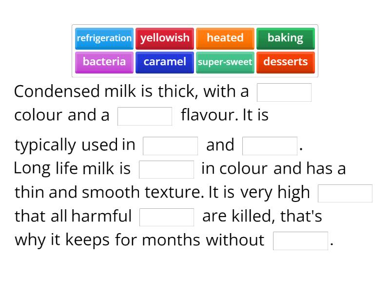 Types of milk_Fill-in the blanks - Complete the sentence