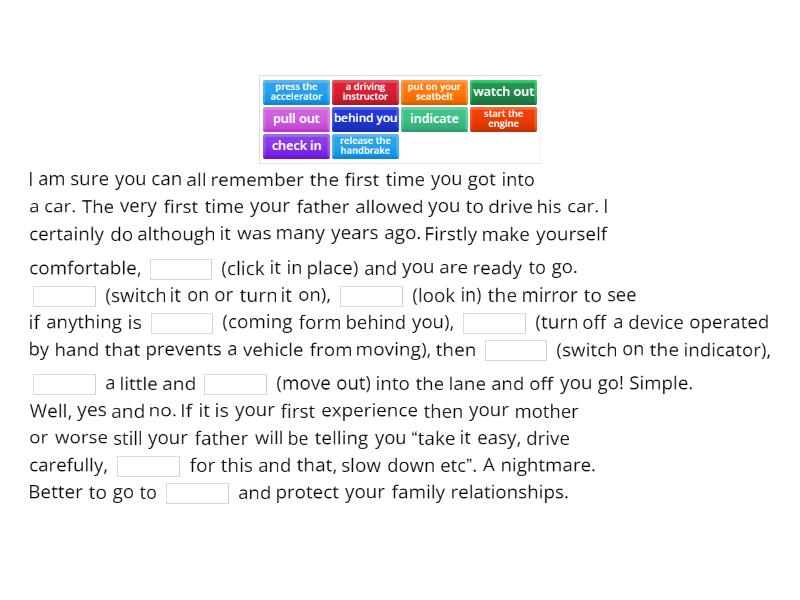 Outcomes B2 U11L3 Vocabulary Related to Driving - Complete the sentence
