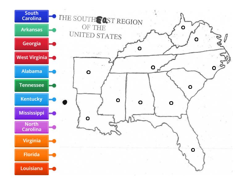 blank map of southeast region - Labelled diagram