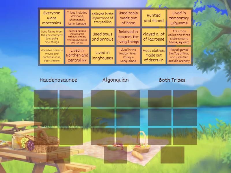 Comparing & Contrasting Haudenosaunee & Algonquian Tribes - Group sort
