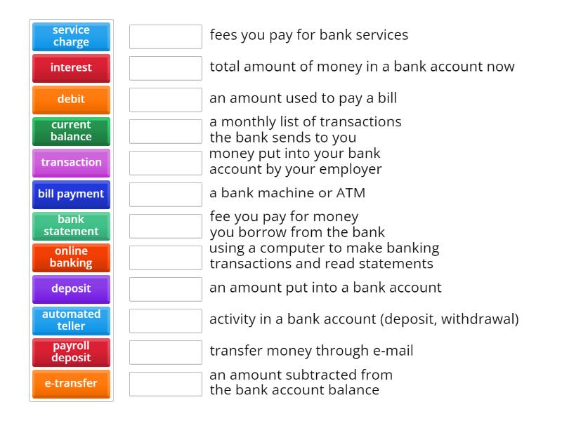 Bank Statement Vocabulary - Match up