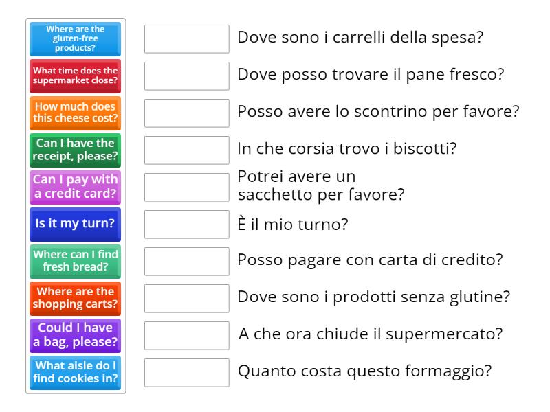Frasi utili al supermercato - Match up