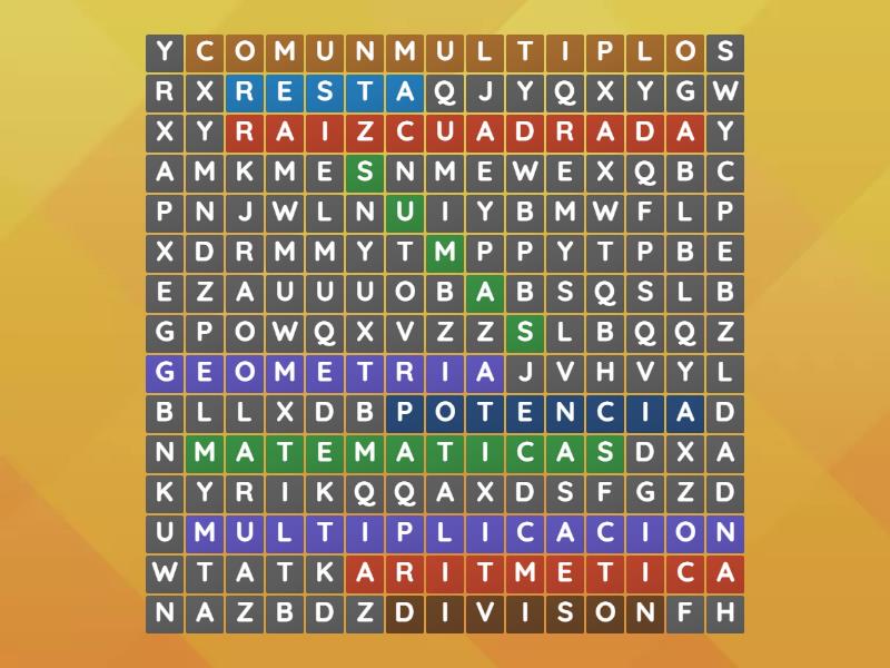 TEMA DE MATEMATICAS - Sopa de letras