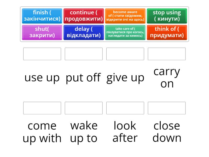 phrasal verbs ( solutions A2) - Match up