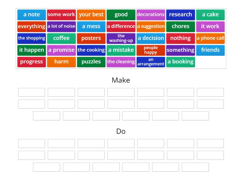 MAKE or DO collocations - Group sort