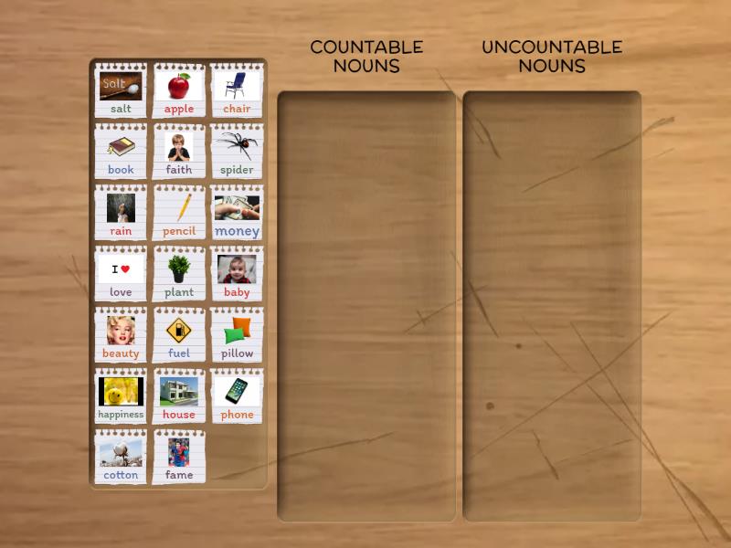 COUNTABLE AND UNCOUNTABLE NOUNS - Categorize