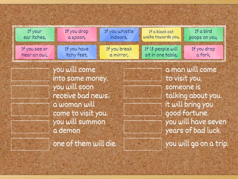 first conditional, superstitions - Une las parejas