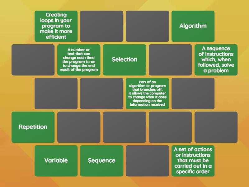 KS2 Computing Vocabulary - Programming a Game - Matching pairs
