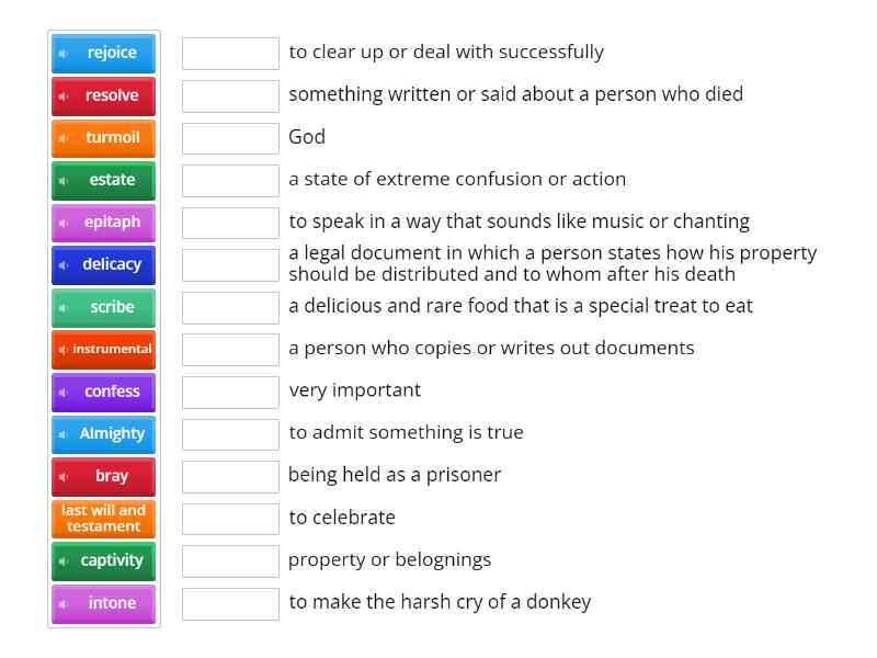 Adventures of Don Quixote Vocabulary Lesson 7-14 Part 2 - Match up